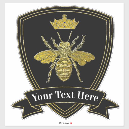 Gold Bee Crown Your Text Sticker | Zazzle