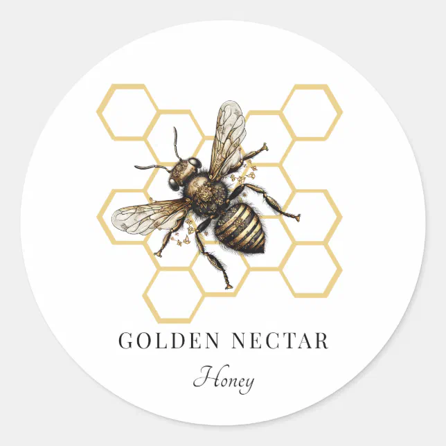Gold Bee Honeycomb Honey Classic Round Sticker | Zazzle