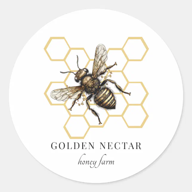 Gold Bee Honeycomb Honeybee Beekeeper Apiary Classic Round Sticker | Zazzle