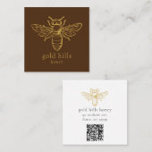 Gold Bee QR Code Brown Square Biz Card | Zazzle