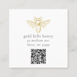 Gold Bee QR Code Brown Square Biz Card | Zazzle