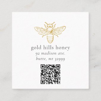 Gold Bee QR Code Brown Square Biz Card | Zazzle