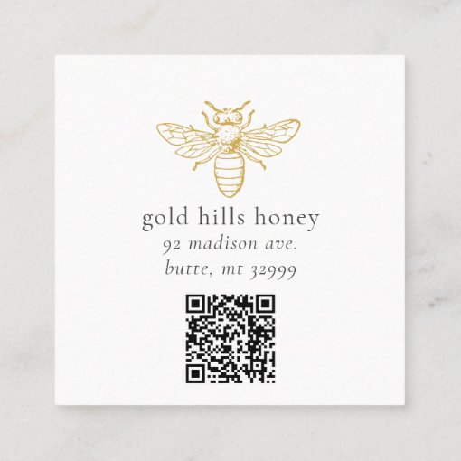 Gold Bee QR Code Brown Square Biz Card | Zazzle