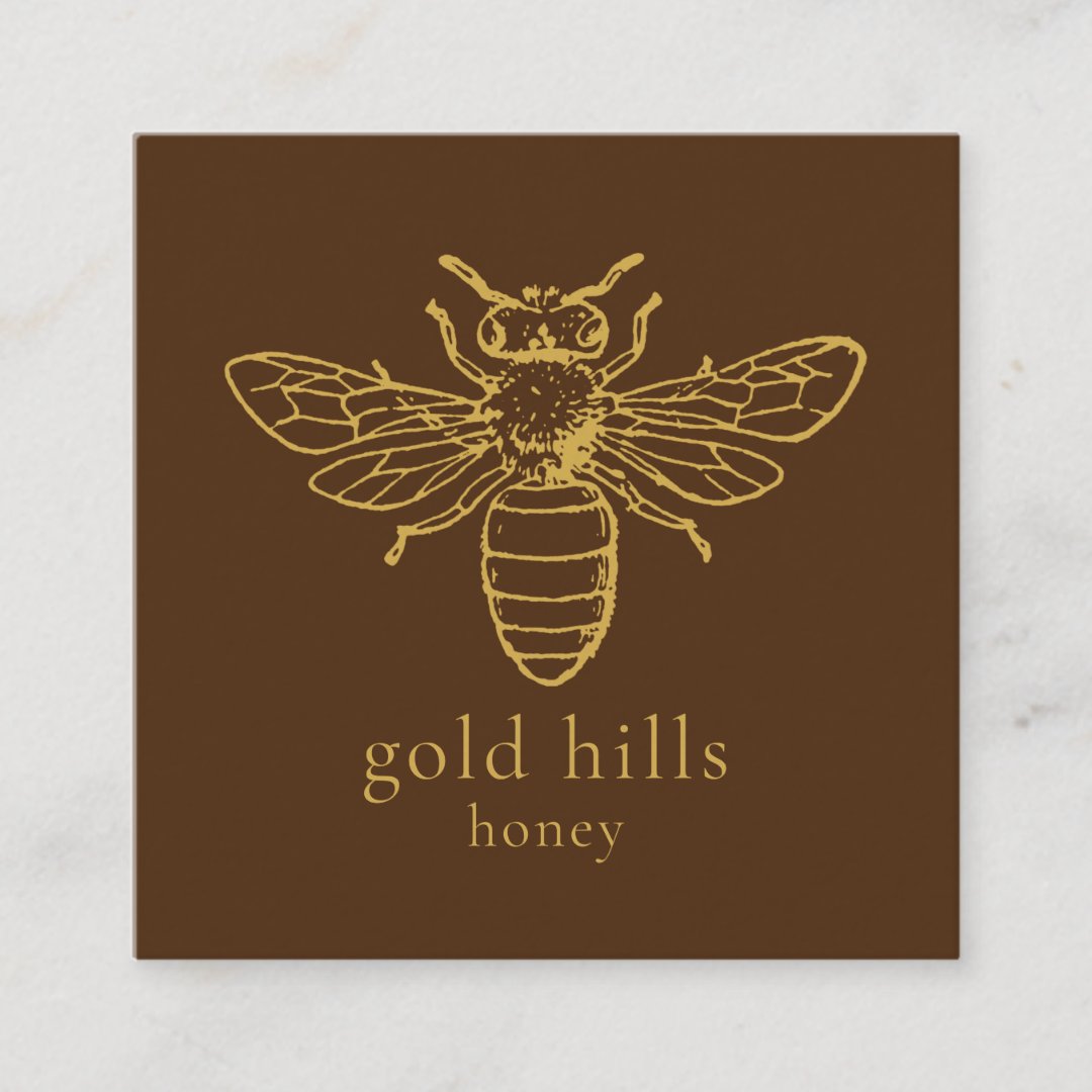 Gold Bee QR Code Brown Square Biz Card | Zazzle