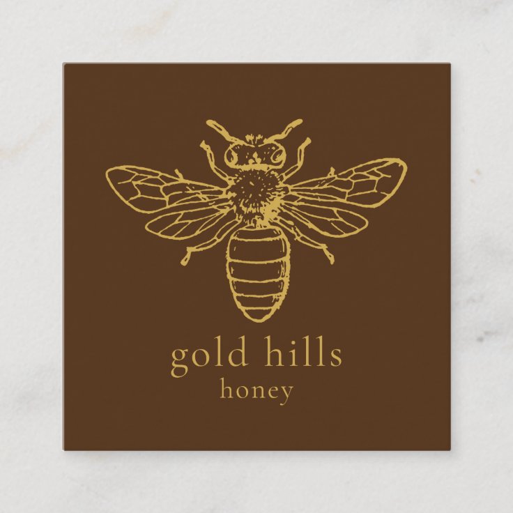 Gold Bee QR Code Brown Square Biz Card | Zazzle