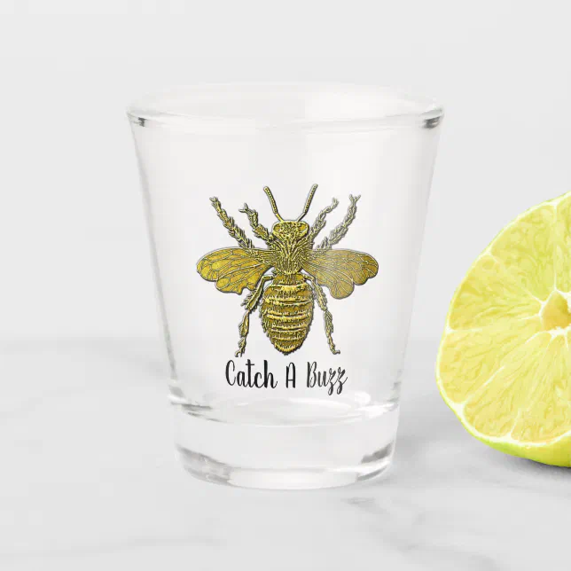 Gold Bee Your Text Shot Glass | Zazzle