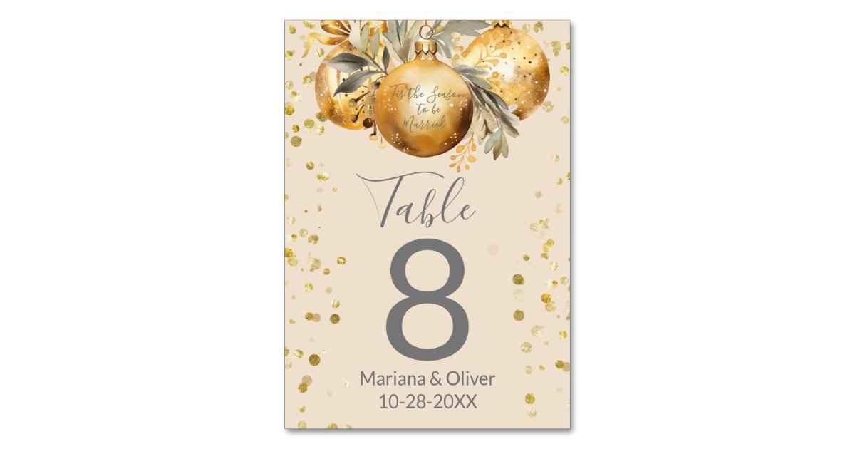 Gold Beige Christmas Wedding Table Number | Zazzle