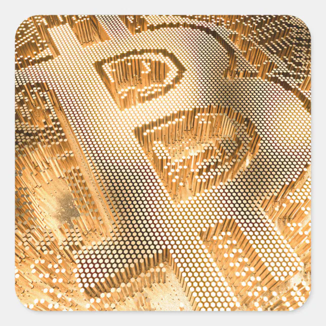 Gold Bitcoin Digital Cryptocurrency BTC Logo Square Sticker | Zazzle