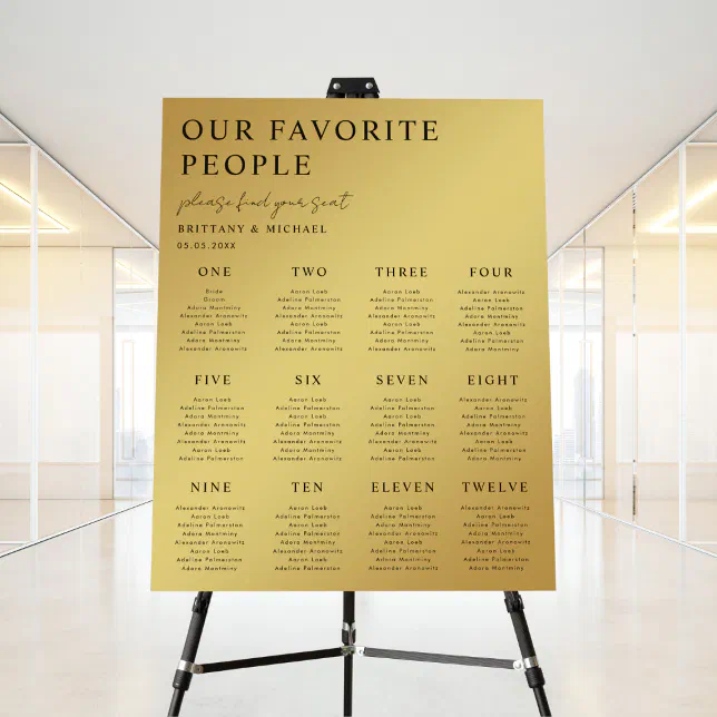 Gold & Black 12 Tables Wedding Seating Chart Sign | Zazzle