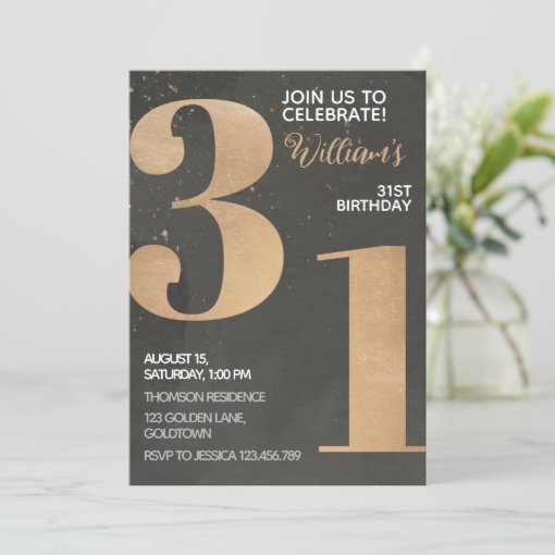 Gold Black 31st Birthday Invitation | Zazzle