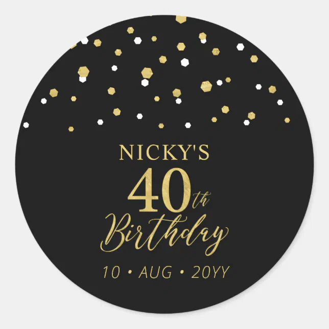 Gold & Black 40th Birthday Favor Thank you Classic Round Sticker | Zazzle