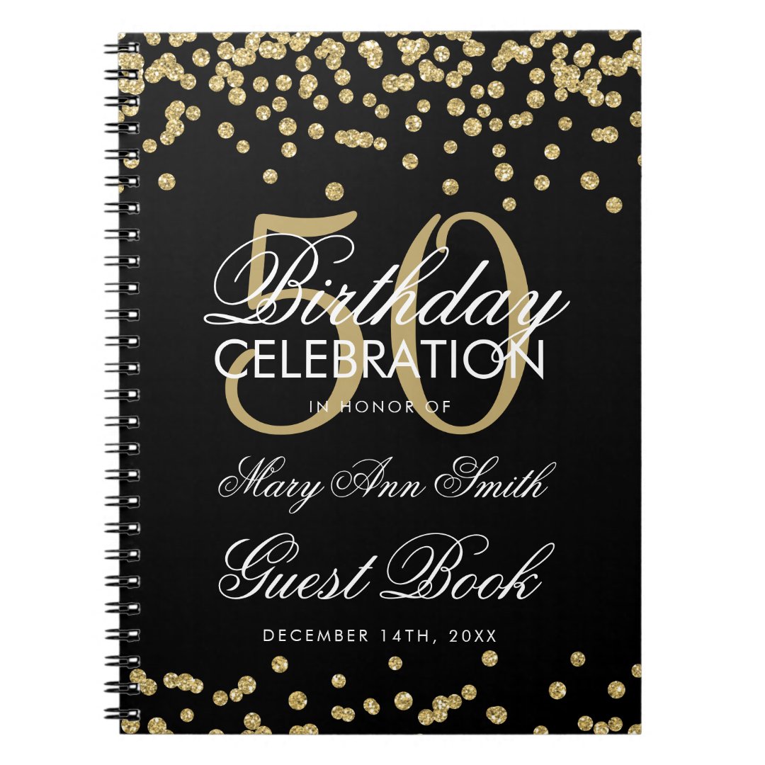 Gold Black 50th Birthday Guest Book Confetti | Zazzle