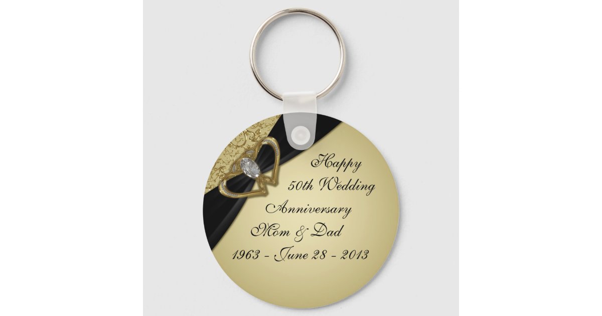 Gold Black 50th Wedding Anniversary Keychain | Zazzle