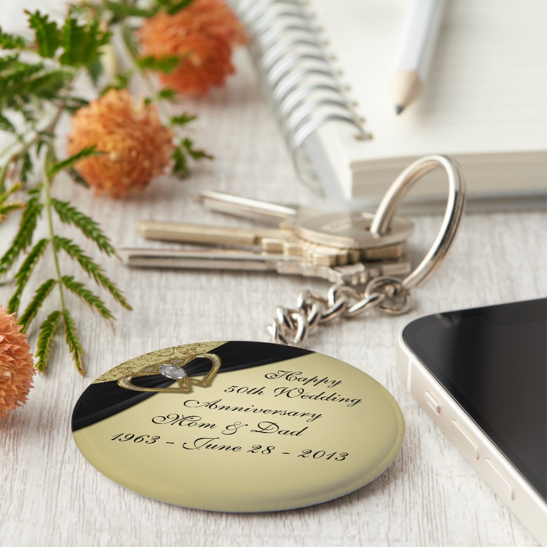 Gold Black 50th Wedding Anniversary Keychain | Zazzle
