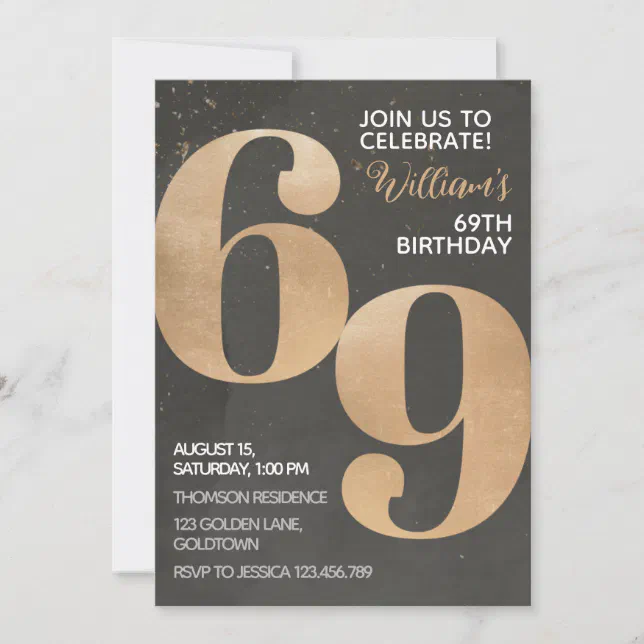 Gold Black 69th Birthday Invitation | Zazzle
