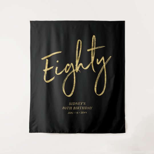 Gold & Black 80th Birthday Party Backdrop Tapestry | Zazzle.com