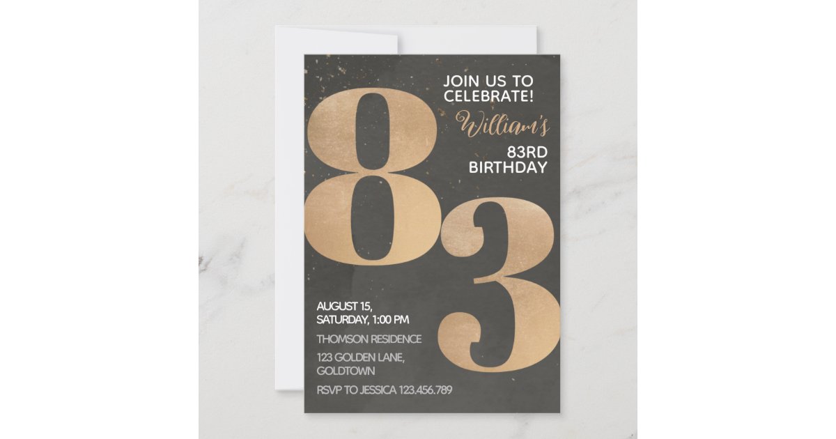 Gold Black 83rd Birthday Invitation | Zazzle
