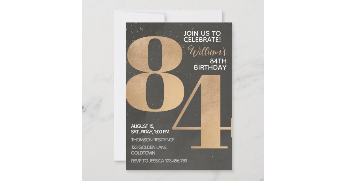 Gold Black 84th Birthday Invitation | Zazzle