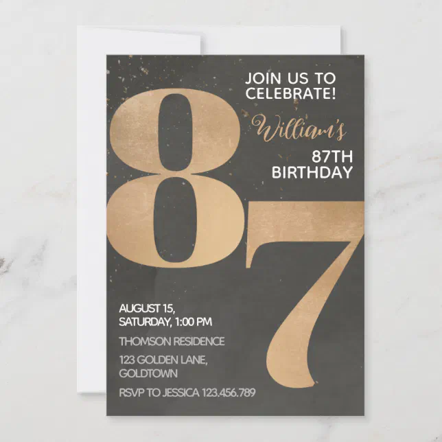 Gold Black 87th Birthday Invitation | Zazzle