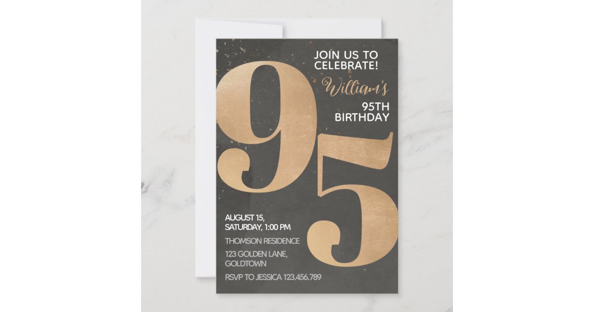 Gold Black 95th Birthday Invitation | Zazzle