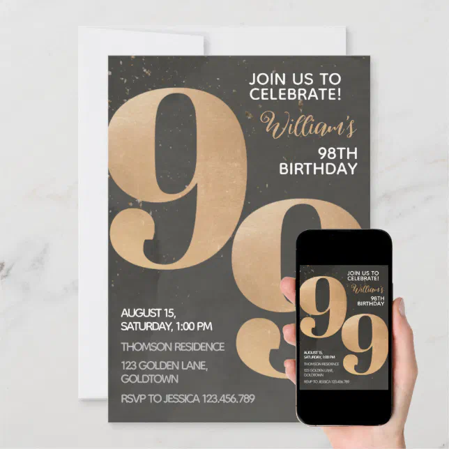 Gold Black 99th Birthday Invitation Zazzle