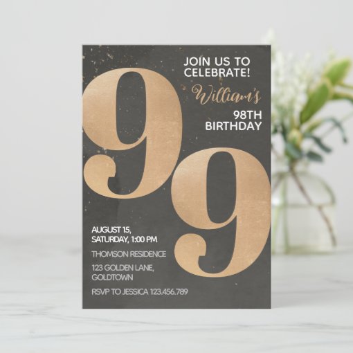 Gold Black 99th Birthday Invitation Zazzle