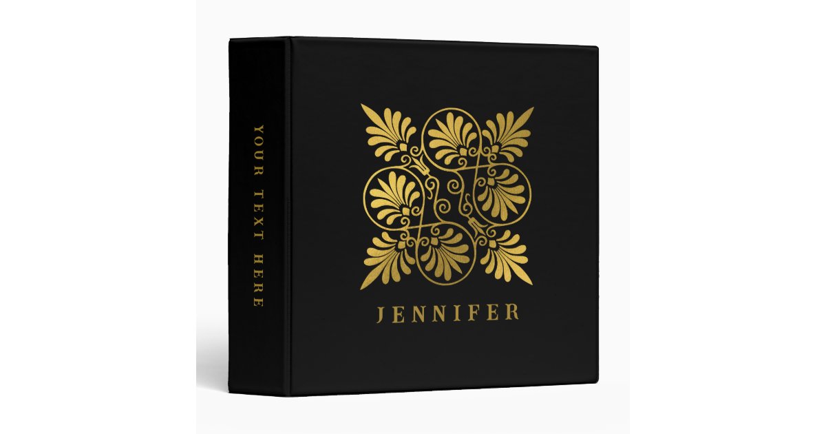 Gold Black Ancient Greek Meander Monogram 3 Ring Binder | Zazzle