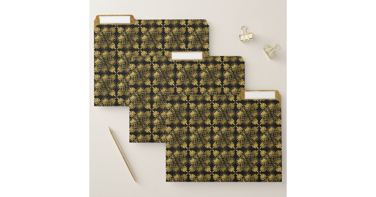 Gold Black Ancient Greek Meander Pattern File Folder | Zazzle