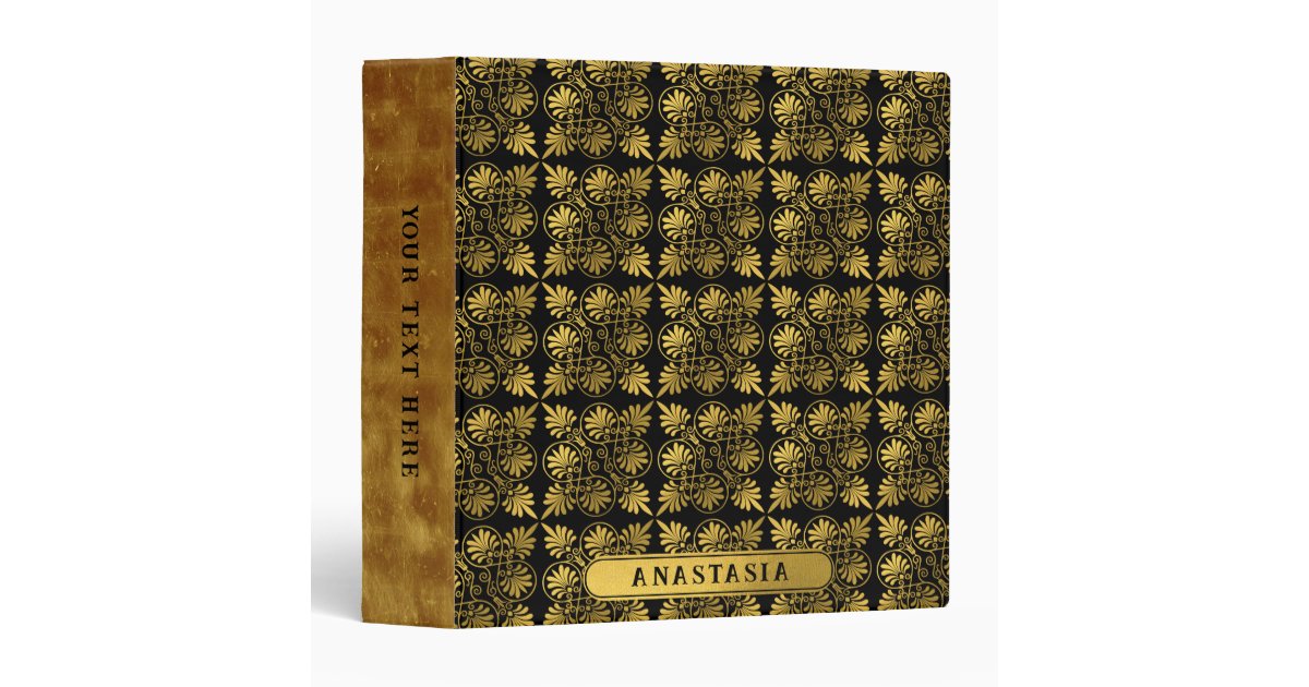 Gold Black Ancient Greek Meander Pattern Name 3 Ring Binder | Zazzle