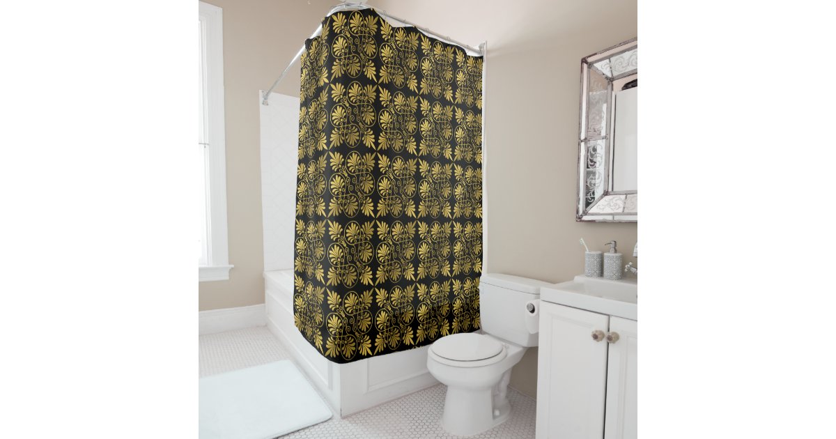 Gold Black Ancient Greek Meander Pattern Shower Curtain | Zazzle