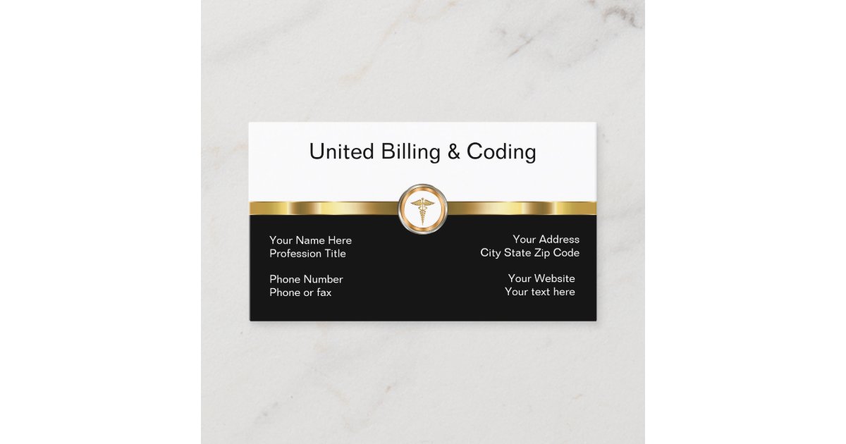 Gold Black And White Medical Billing Coding Business Card | Zazzle