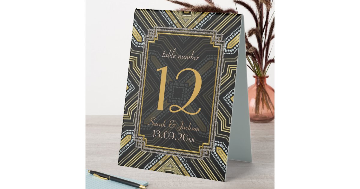 Gold Black Art Deco Guest Names Table Number Table Tent | Zazzle