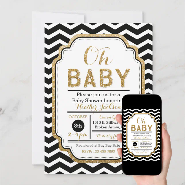 Gold & Black Baby Shower Invitation, Boy Baby Invitation | Zazzle