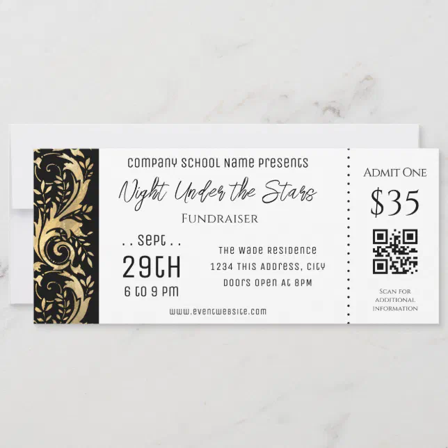 Gold Black Border Company School Event Ticket Invitation | Zazzle