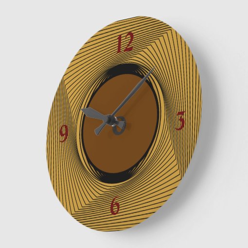 Gold/Black Border with Red/brown Centre >Clocks Large Clock | Zazzle