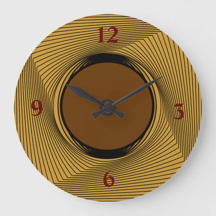 Gold/Black Border with Red/brown Centre >Clocks Large Clock | Zazzle