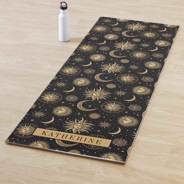 Gold Black Celestial Sun Moon Star Exercise Yoga Mat | Zazzle