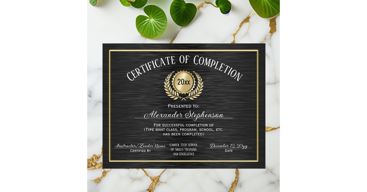 Gold Black Certificate of Completion Course Award | Zazzle