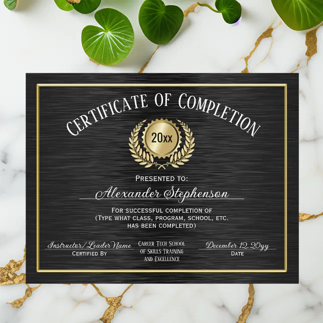Gold Black Certificate of Completion Course Award | Zazzle