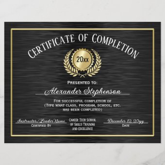Gold Black Certificate of Completion Course Award | Zazzle