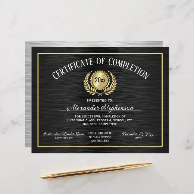 Gold Black Certificate of Completion Course Award | Zazzle