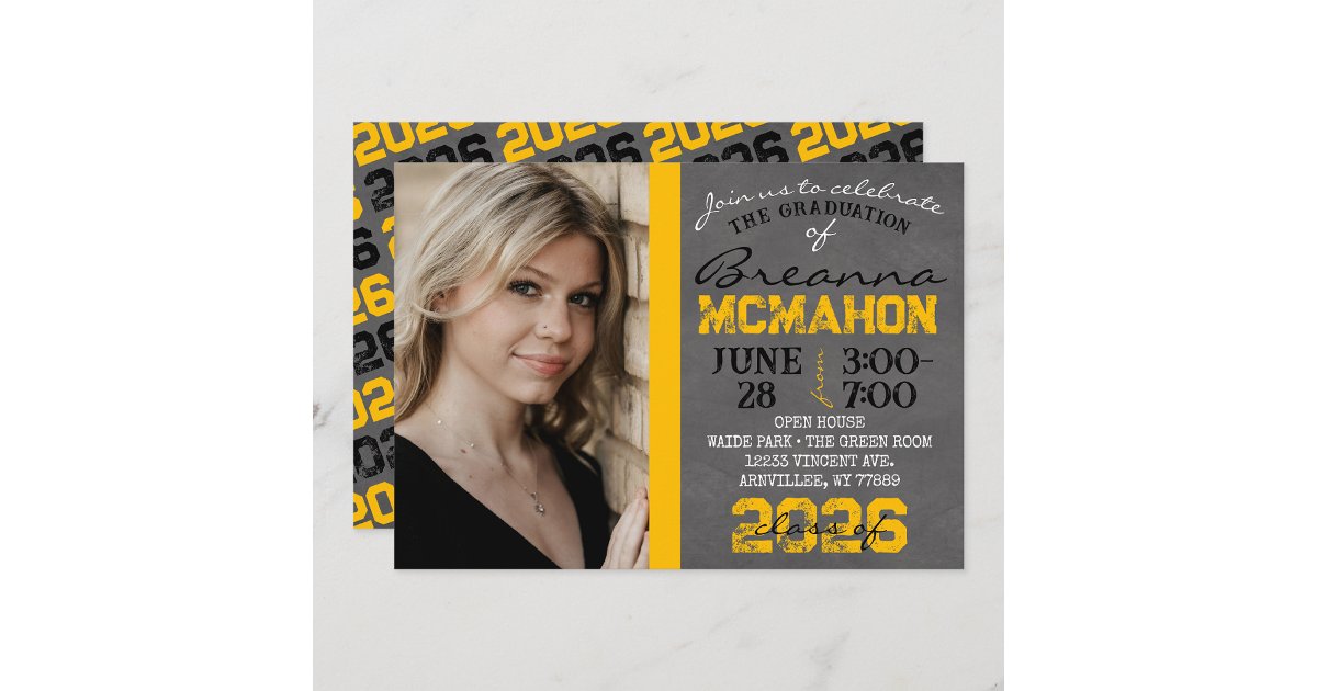 Gold & Black Chalkboard Graduation Invitation | Zazzle
