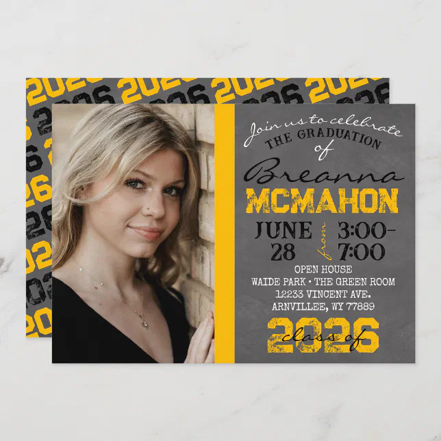 Gold & Black Chalkboard Graduation Invitation | Zazzle
