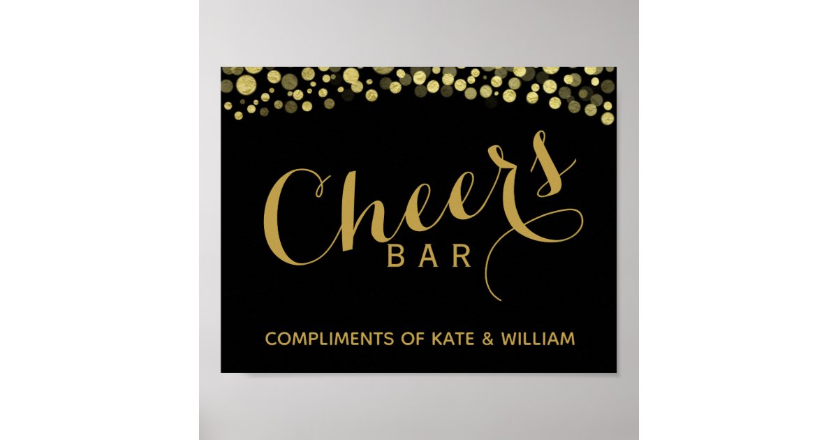 GOLD & Black CHEER Bar wedding or party sign | Zazzle