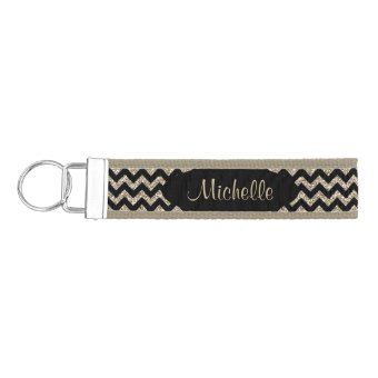 Gold Black Chevron Personalized Wrist Keychain | Zazzle