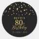 Gold & Black Confetti 80th Birthday Party Favor Classic Round Sticker ...