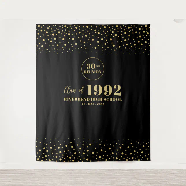 Gold & Black Confetti Class Reunion Party Backdrop | Zazzle