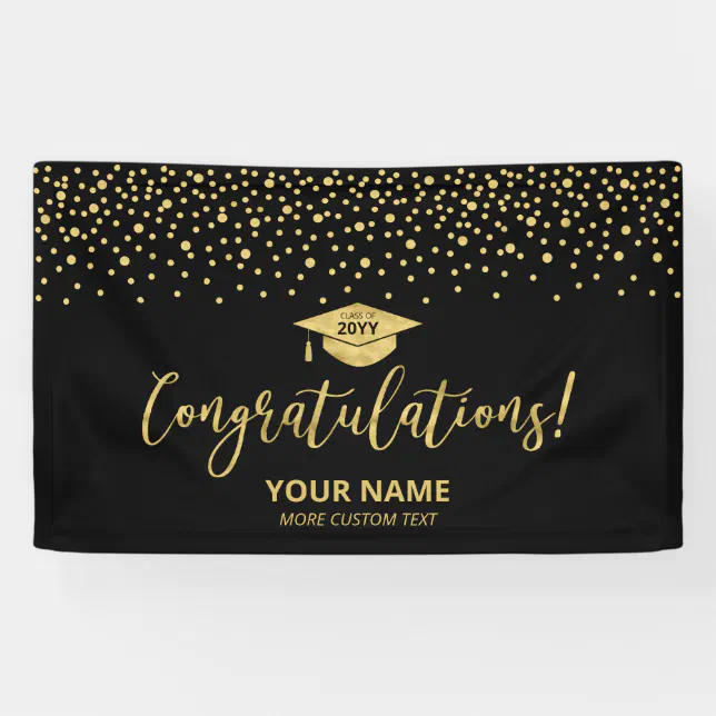 Gold & Black Confetti Congratulation Graduation Banner | Zazzle
