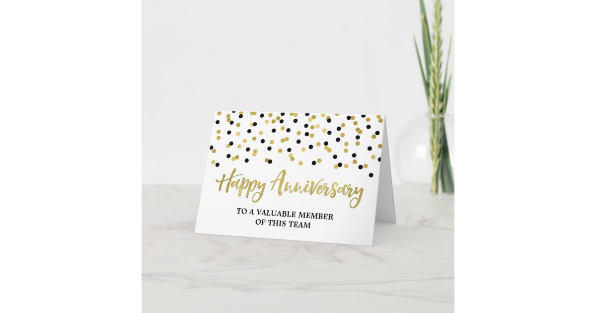 Gold Black Confetti Employee Anniversary Card | Zazzle