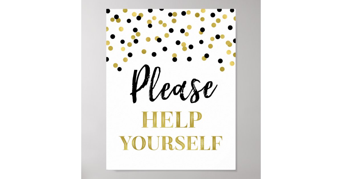 Gold Black Confetti Please Help Yourself Sign | Zazzle